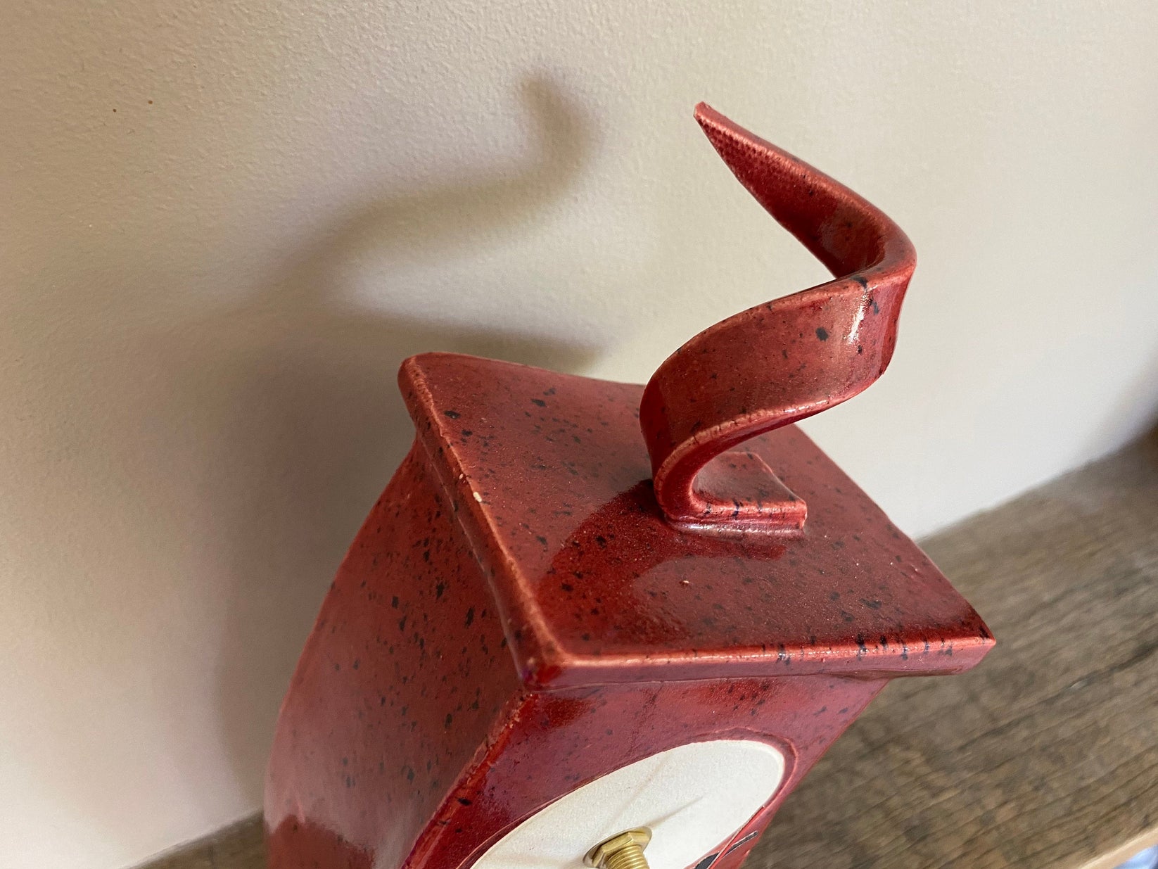 Wonky Ceramic Clock for Desk, Shelf, Mantel, Table speckled red glaze ...