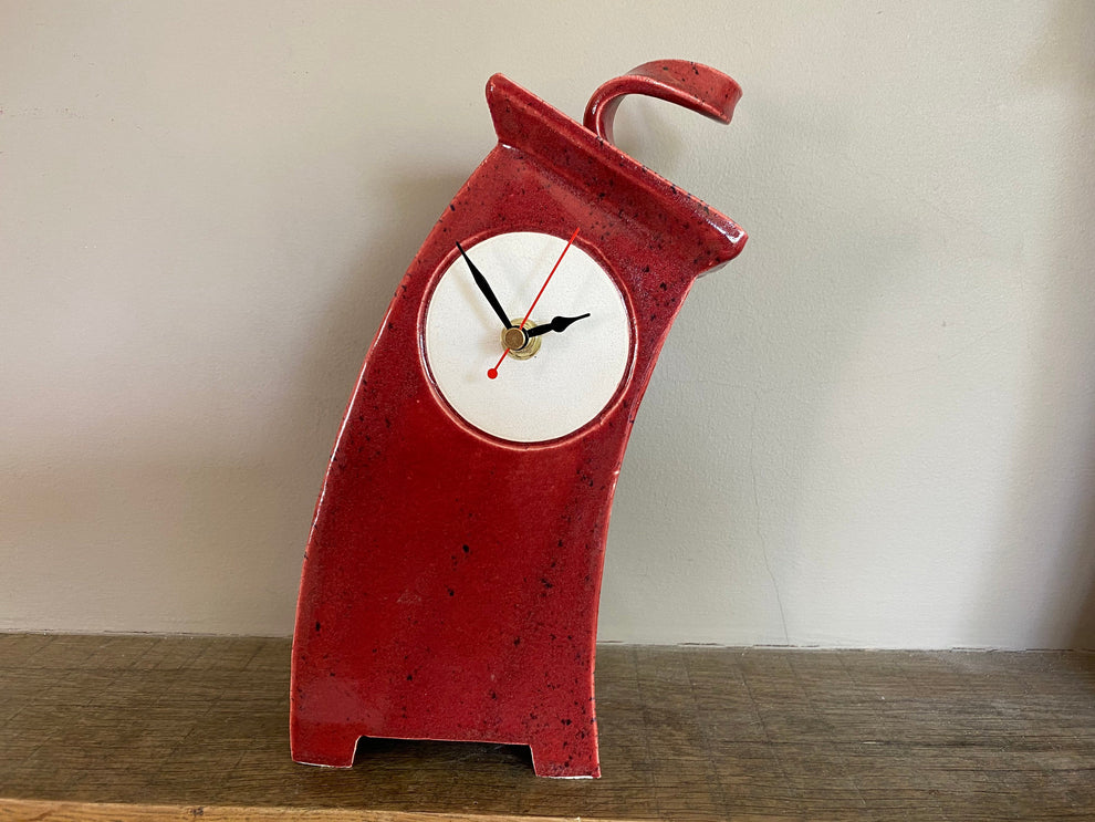 Wonky Ceramic Clock for Desk, Shelf, Mantel, Table speckled red glaze ...